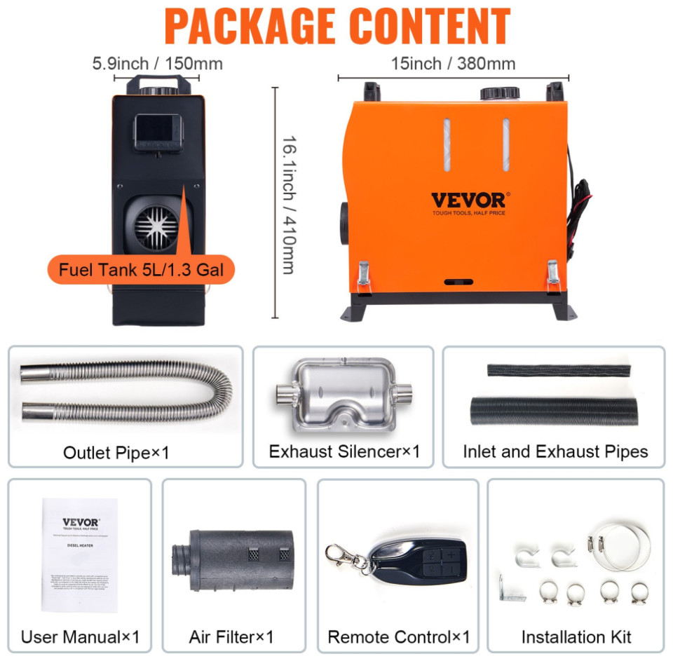 ΦΟΡΗΤΟ ΑΕΡΟΘΕΡΜΟ ΠΕΤΡΕΛΑΙΟΥ 12V 8000W 200ml/h VEVOR ΠΟΡΤΟΚΑΛΙ