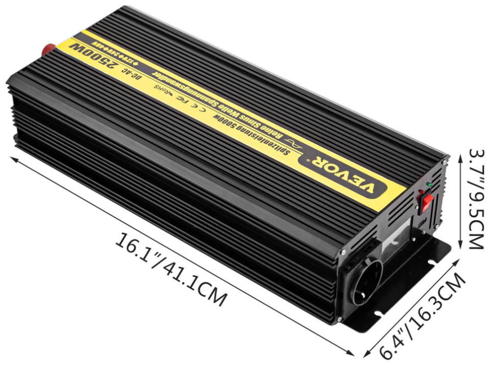 VEVOR Inverter Καθαρού Ημιτόνου 2500W DC 12V AC 230V, με Θύρα USB Οθόνη ...